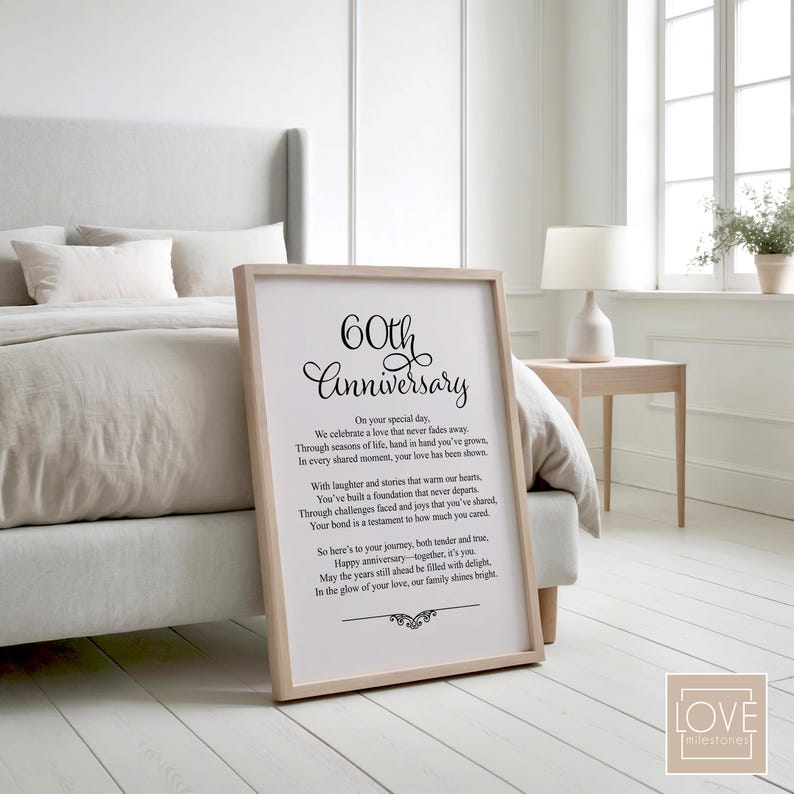 60th Anniversary Poem Printable Art, INSTANT DOWNLOAD Gift for Couple ...