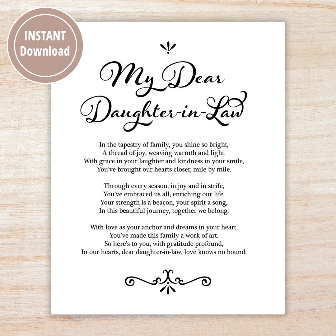 Daughter-in-law Poem PRINTABLE Poetry, Gift for Daughters in Law ...