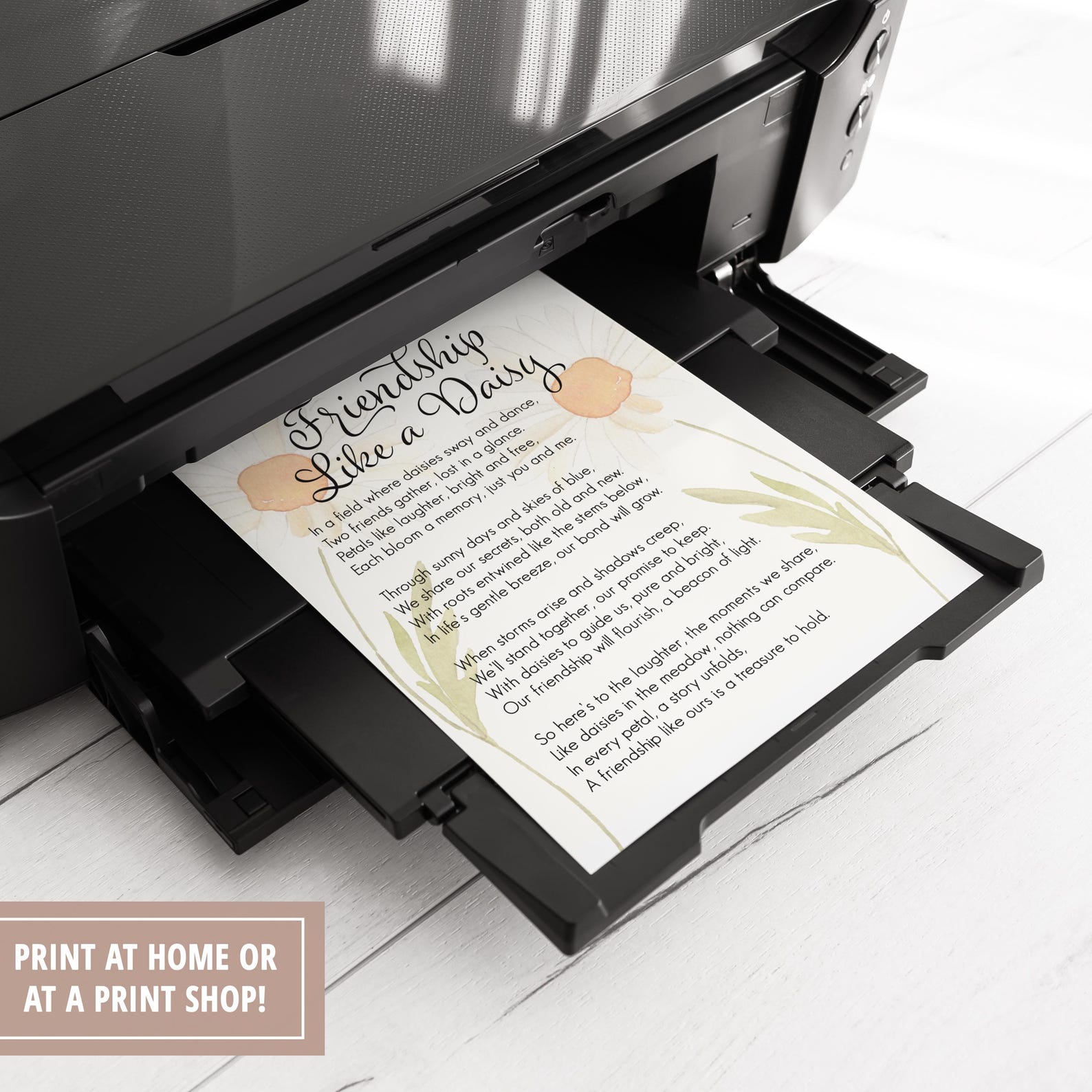 Friendship Poem Instant Download Art, Daisy Flowers Poetry PRINTABLE ...