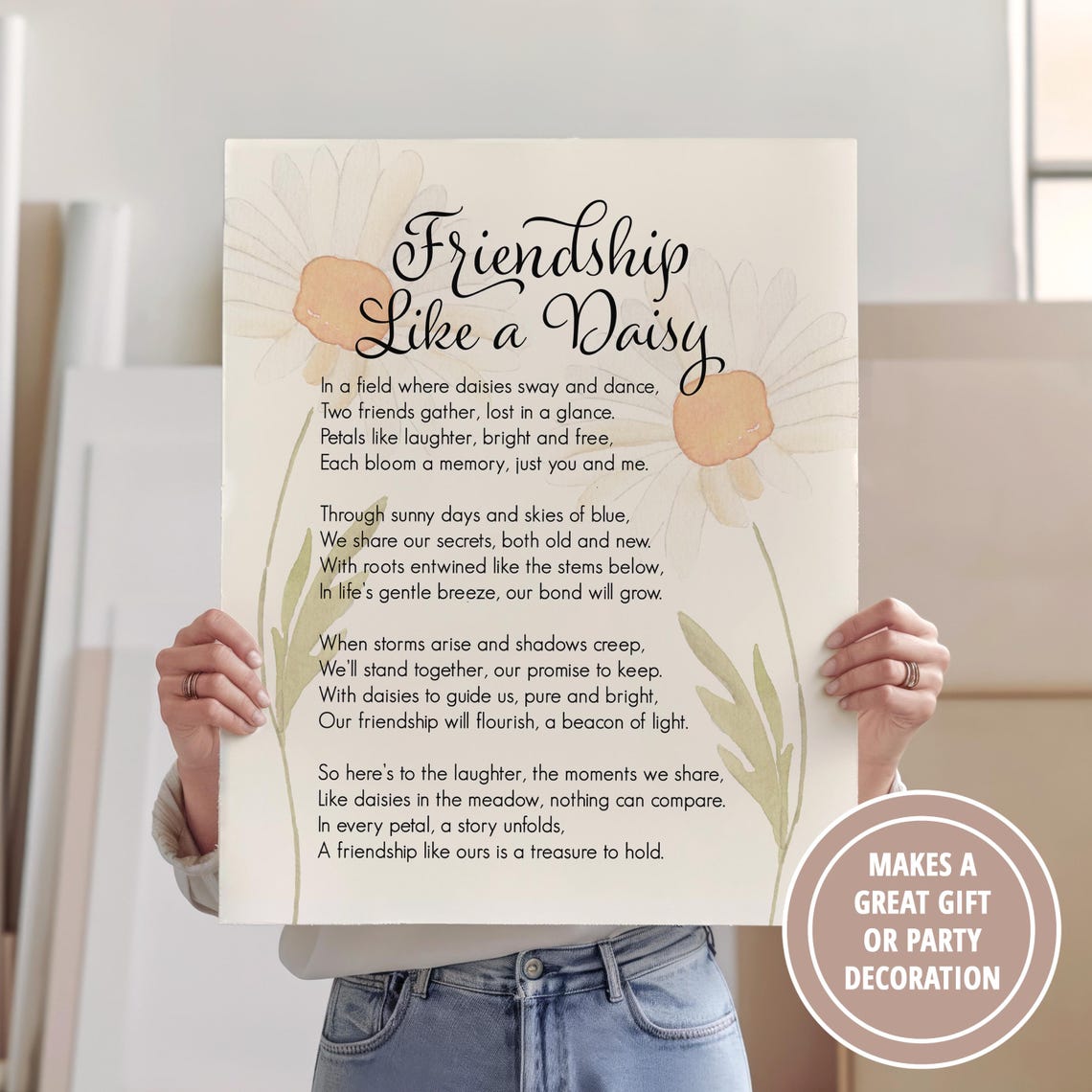 Friendship Poem Instant Download Art, Daisy Flowers Poetry PRINTABLE ...