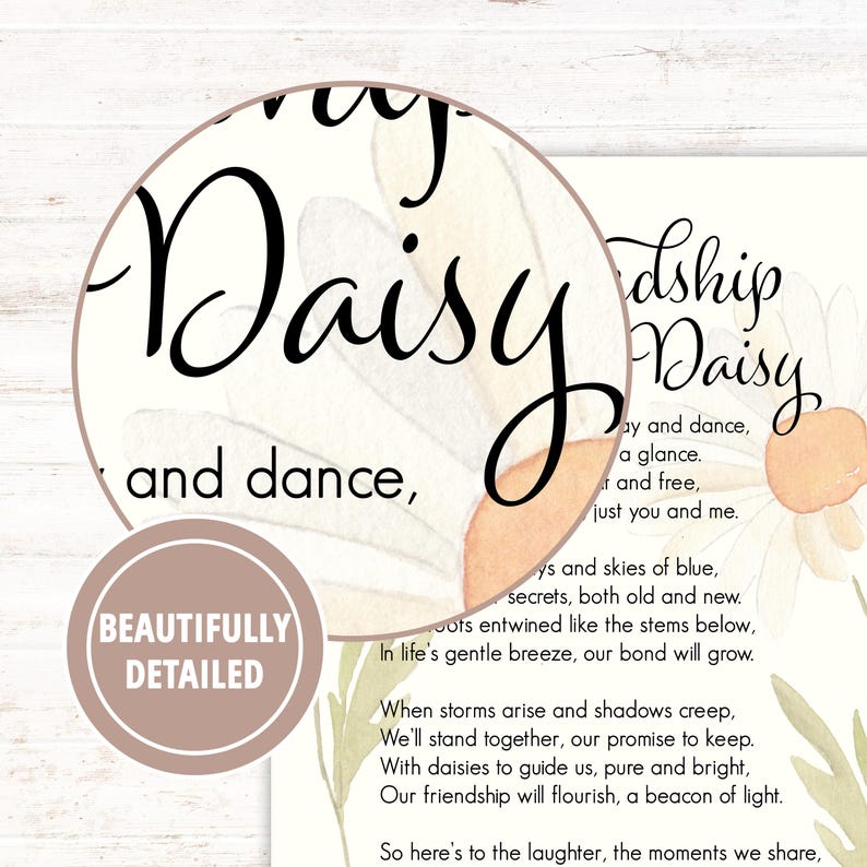 Friendship Poem Instant Download Art, Daisy Flowers Poetry PRINTABLE ...
