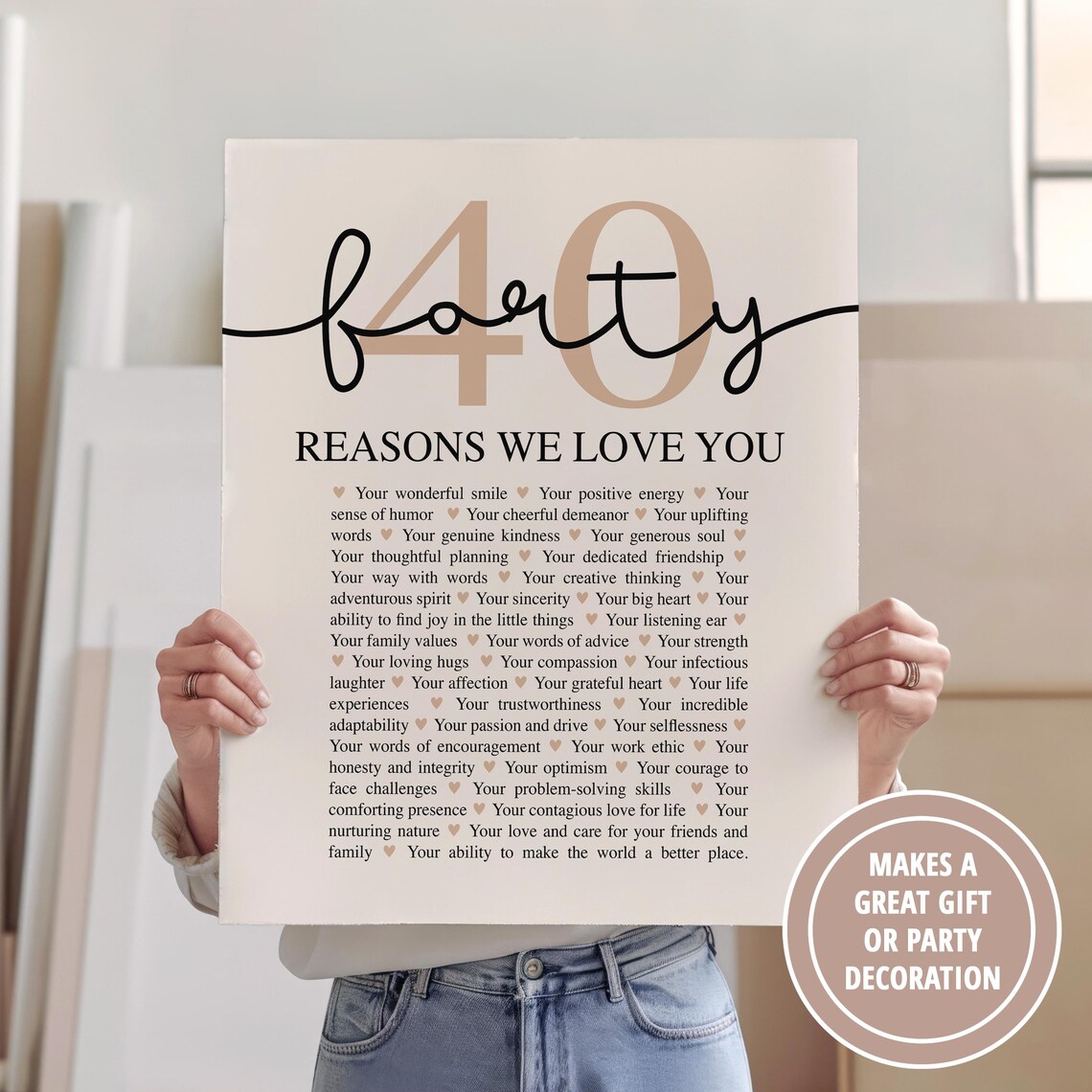 40th Birthday Art, 40 Reasons We Love You, Instant Download Gift for ...