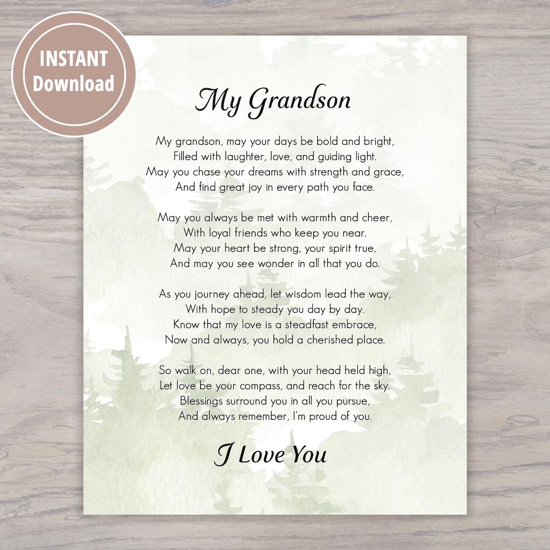 Grandson Poetry, Printable Wall Art for Grandchild, Poem for Boys ...