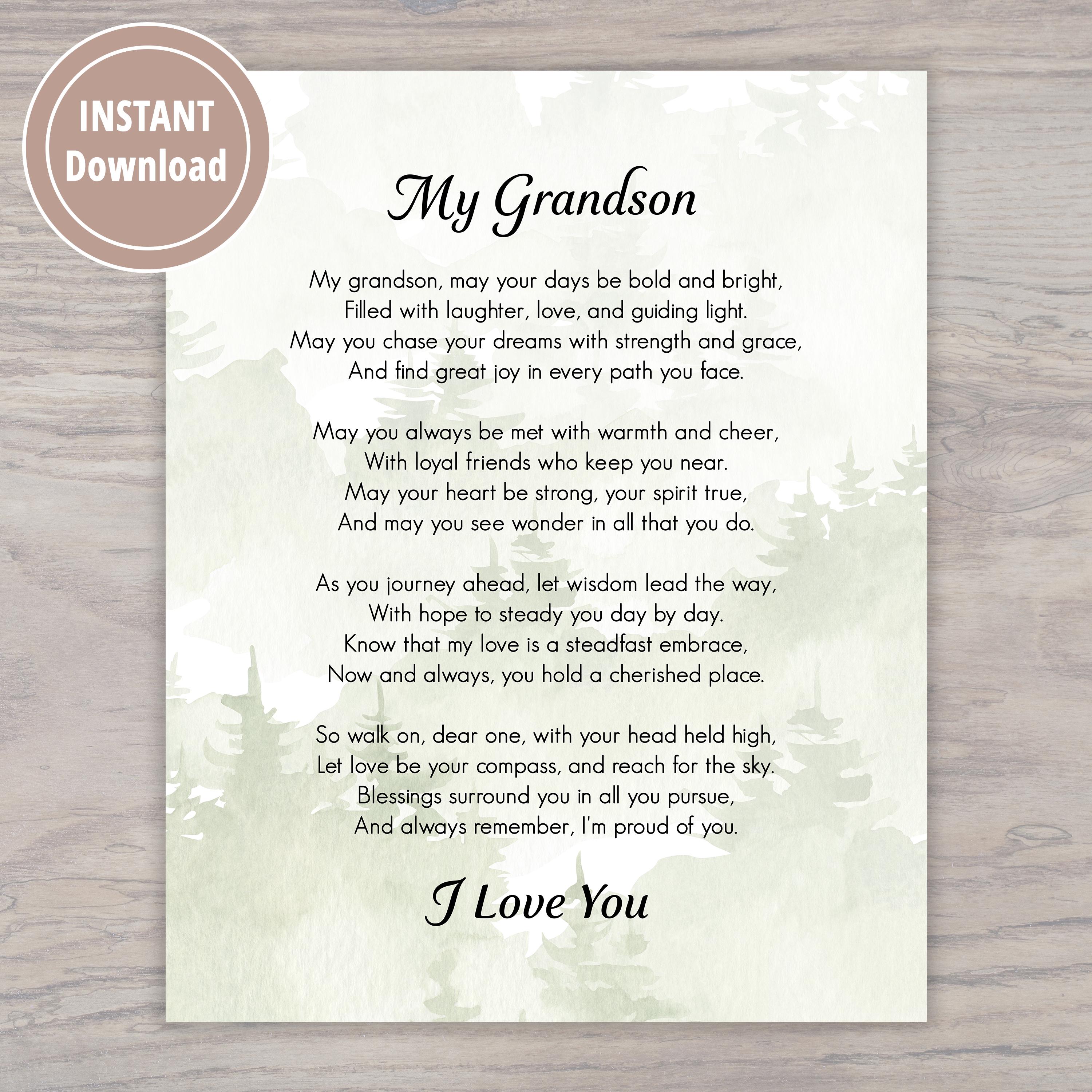 Grandson Poetry, Printable Wall Art for Grandchild, Poem for Boys ...