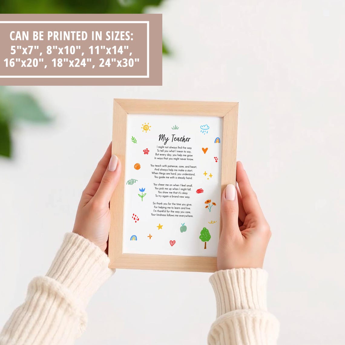 Teacher Poem Printable Art, Thank You Gift for Child's Teacher ...