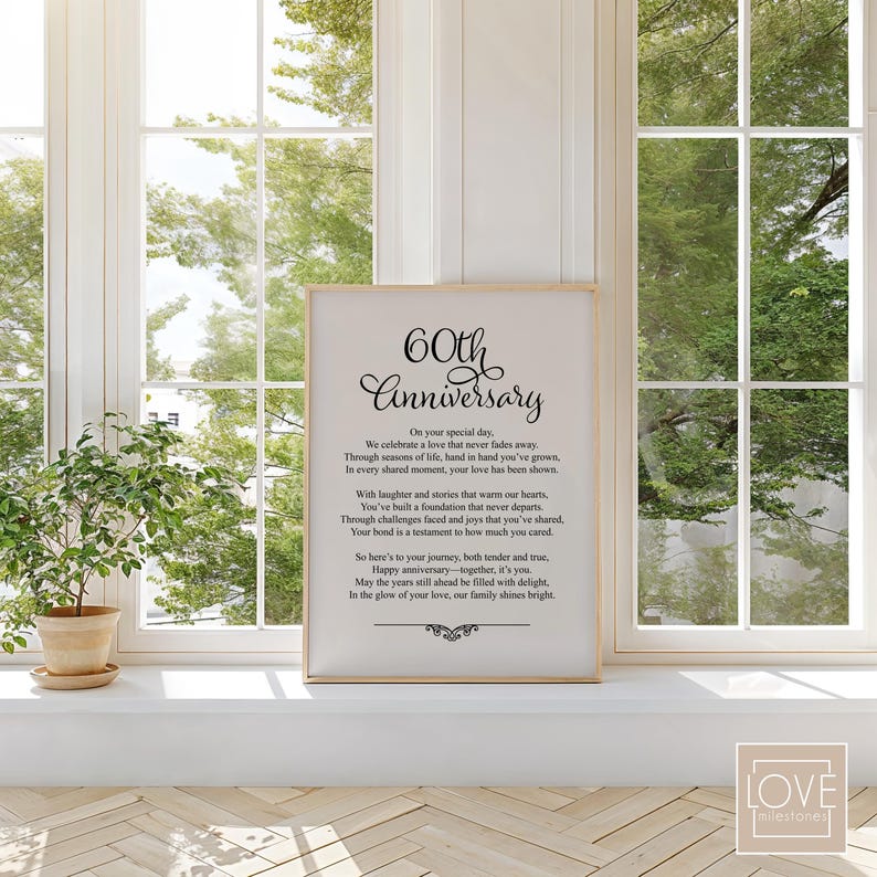 60th Anniversary Poem Printable Art, INSTANT DOWNLOAD Gift for Couple ...