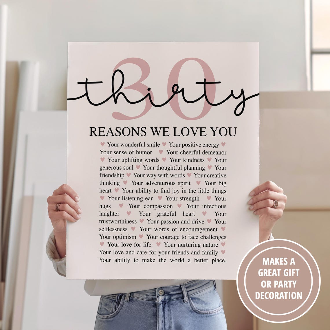 30th Birthday Art, 30 Reasons We Love You, Instant Download Gift for ...