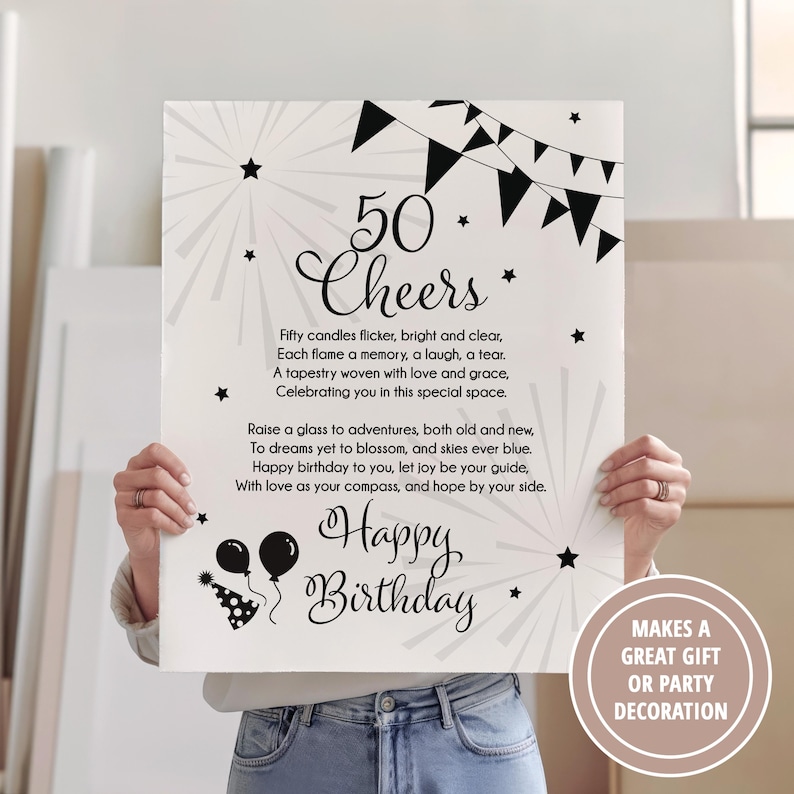 50th Birthday Poem PRINTABLE Gift, Black and White Instant Download Art ...