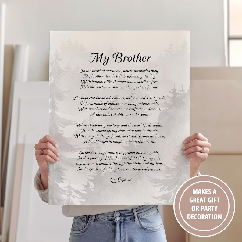 My Brother Poem, Printable INSTANT DOWNLOAD Gift for Brother From ...