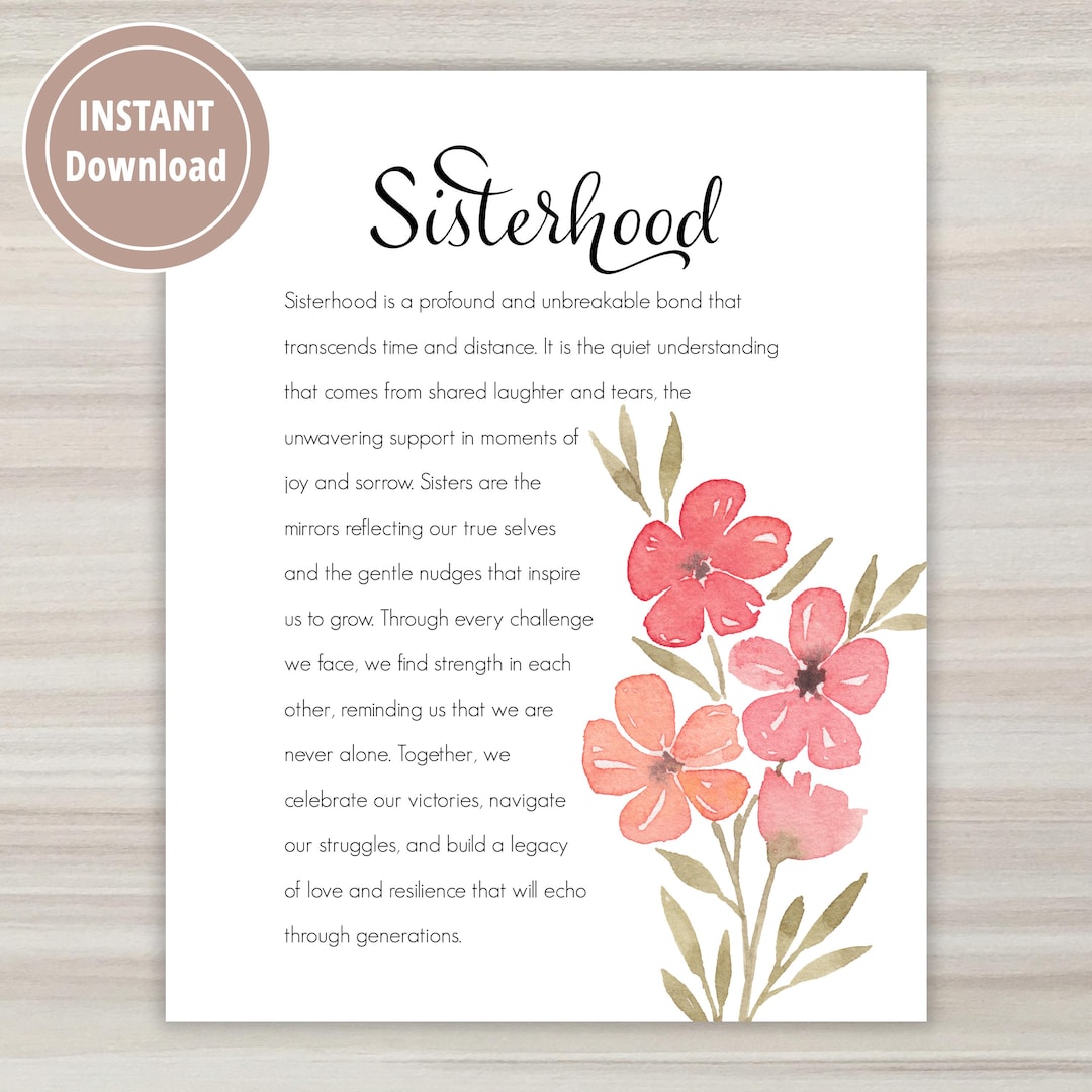 Printable Art for Sister, Sisterhood Letter, Poem INSTANT DOWNLOAD ...