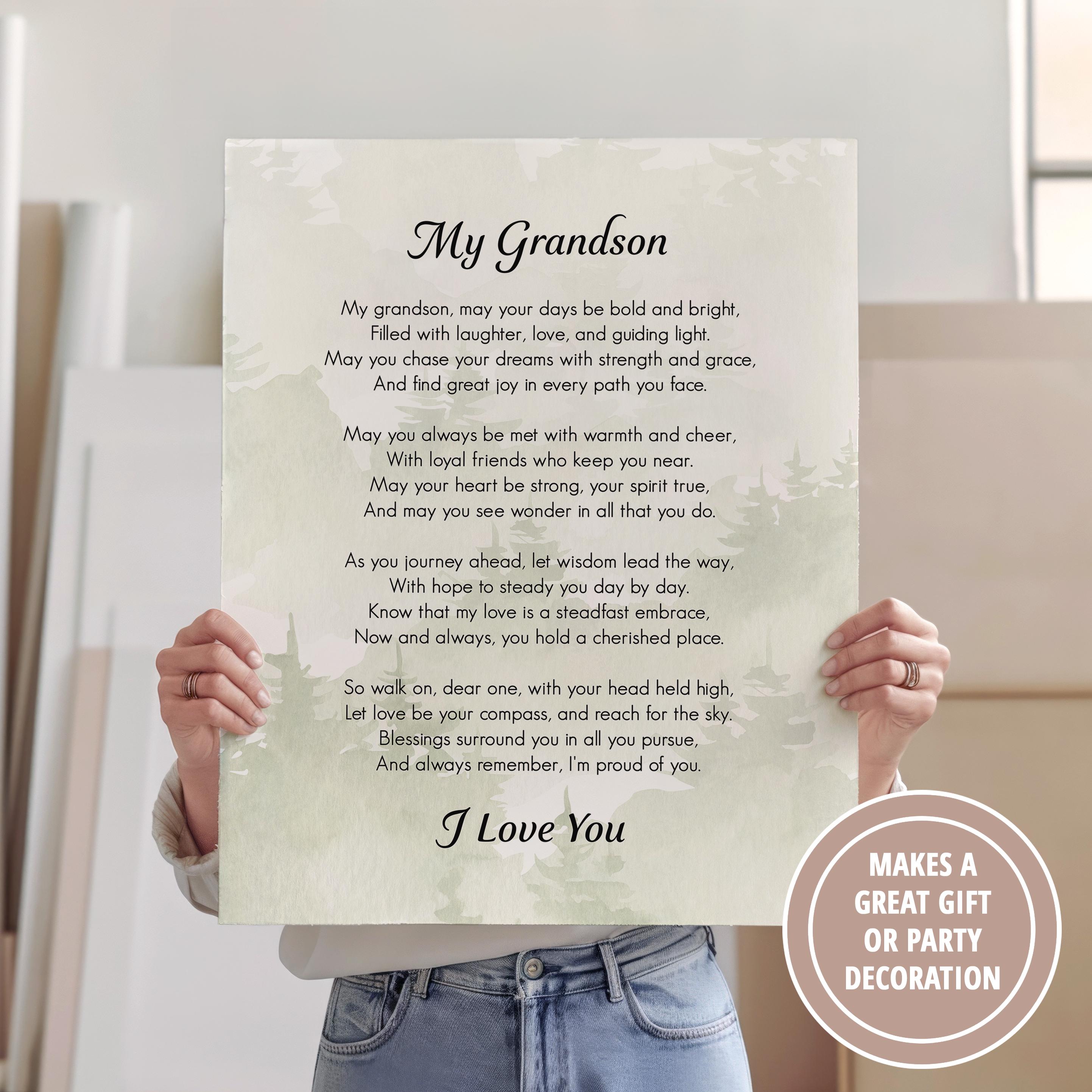 Grandson Poetry, Printable Wall Art for Grandchild, Poem for Boys ...