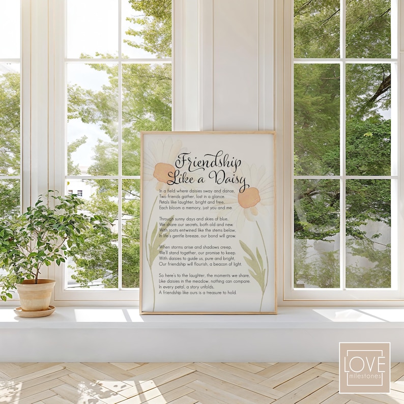 Friendship Poem Instant Download Art, Daisy Flowers Poetry PRINTABLE ...