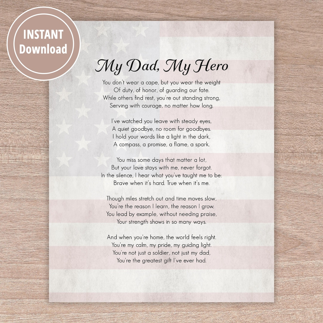 Military Dad Poem Printable - Patriotic Birthday Gift, Soldier Dad Wall ...