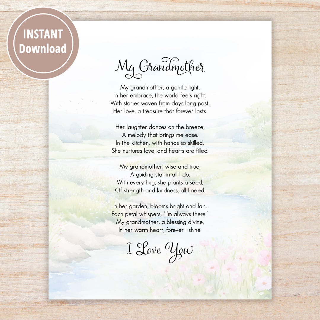 My Grandmother Poetry Printable Wall Art, Gift for Grandma on Mother's ...