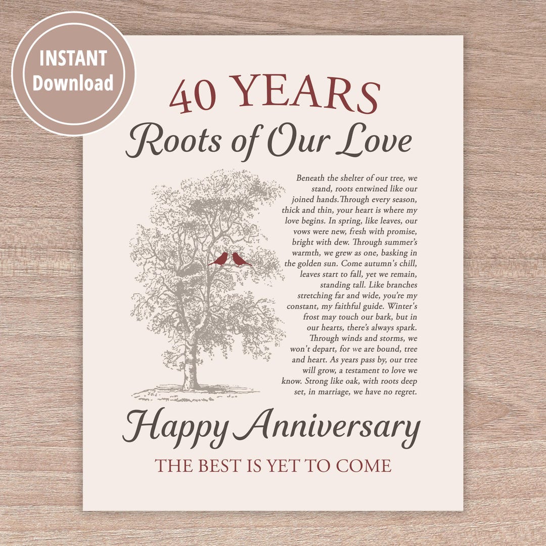 Printable Poem for 40th Anniversary, INSTANT DOWNLOAD, Tree Wall Art ...