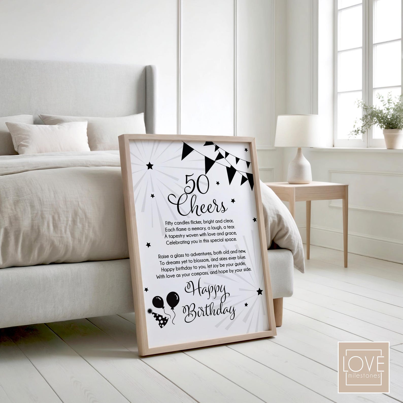 50th Birthday Poem PRINTABLE Gift, Black and White Instant Download Art ...