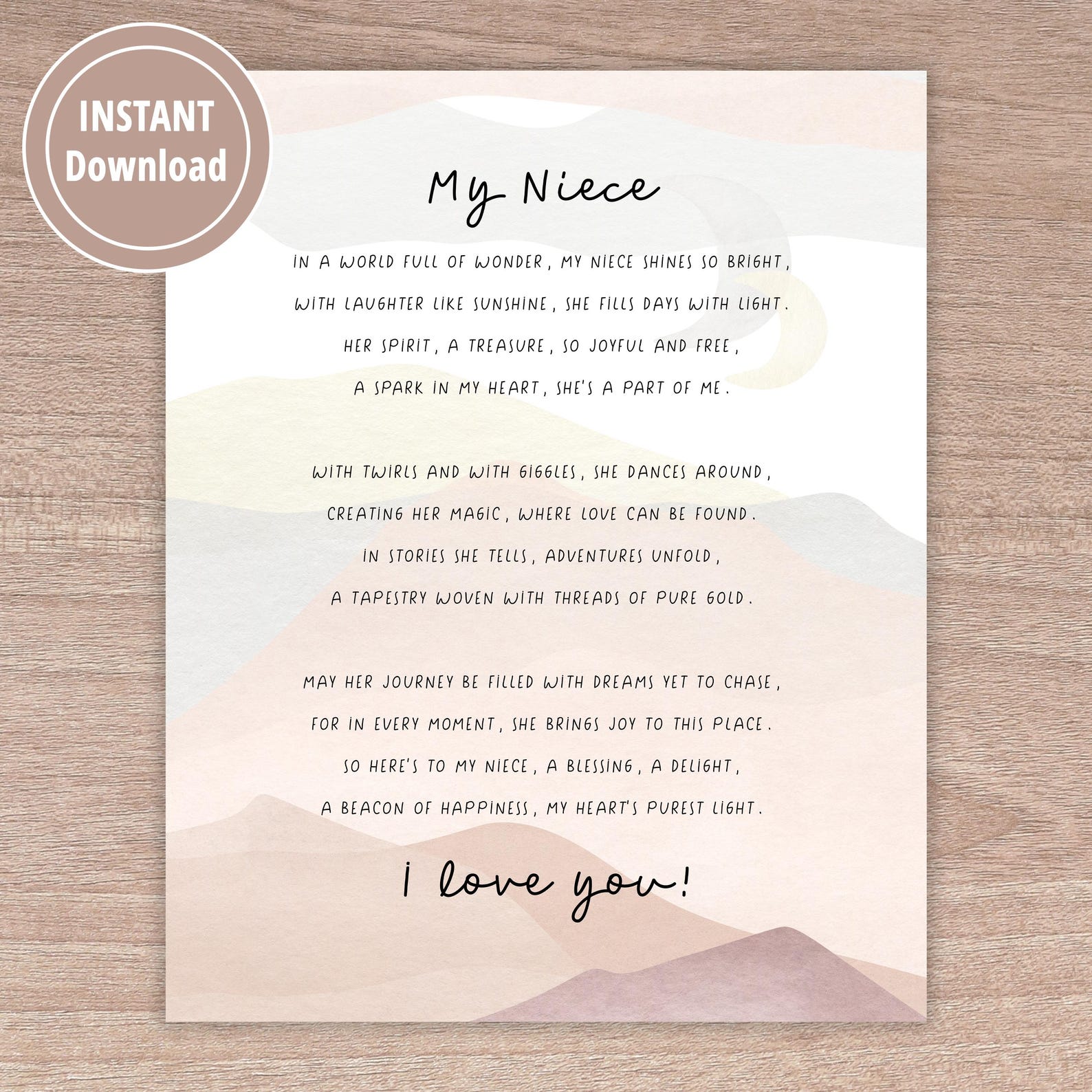 Gift for Niece, Printable Poetry Art, INSTANT DOWNLOAD, Niece Birthday ...