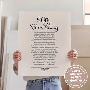 20th Anniversary Poetry, PRINTABLE Instant Download Art, Poem About 20 ...