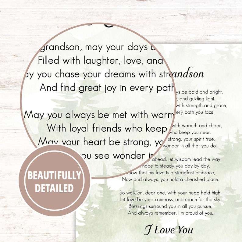 Grandson Poetry, Printable Wall Art for Grandchild, Poem for Boys ...