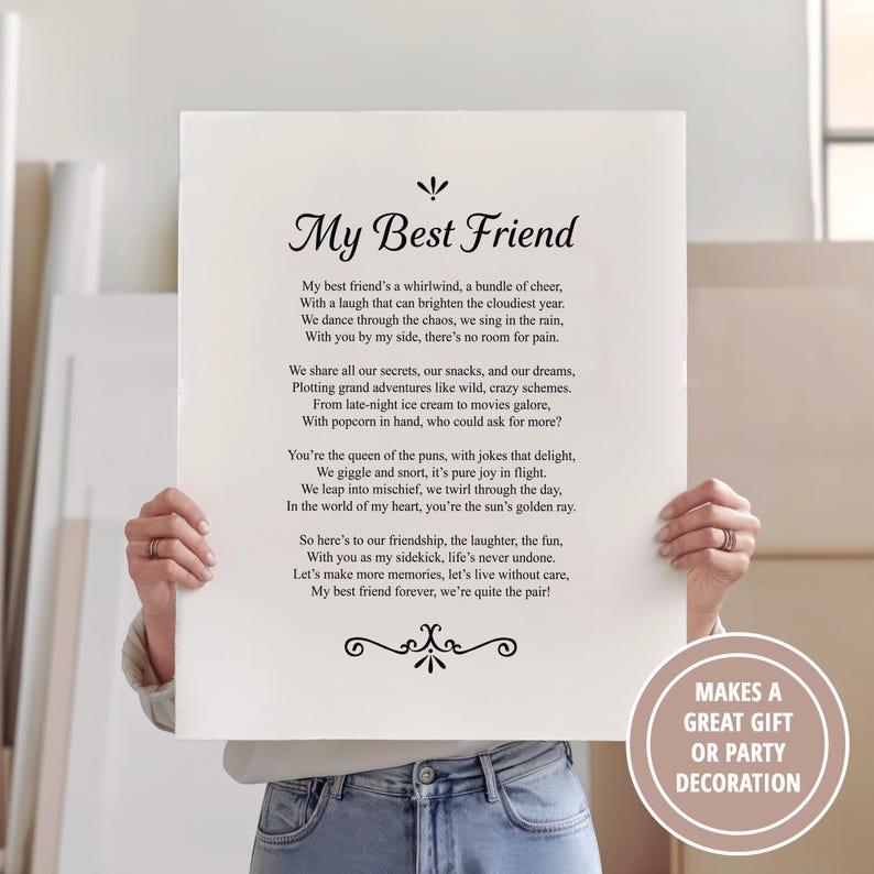 Friendship Poem, Printable Best Friend Poetry Gift, Valentines Day Gift ...