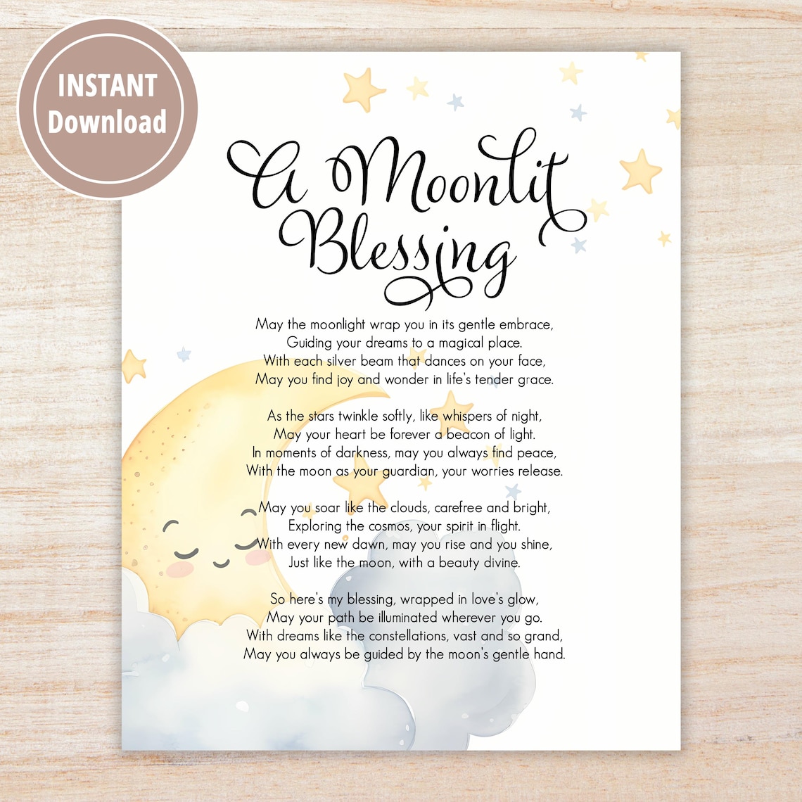 A Moonlit Blessing, Poem for Nursery, Baby Gift PRINTABLE Wall Art ...