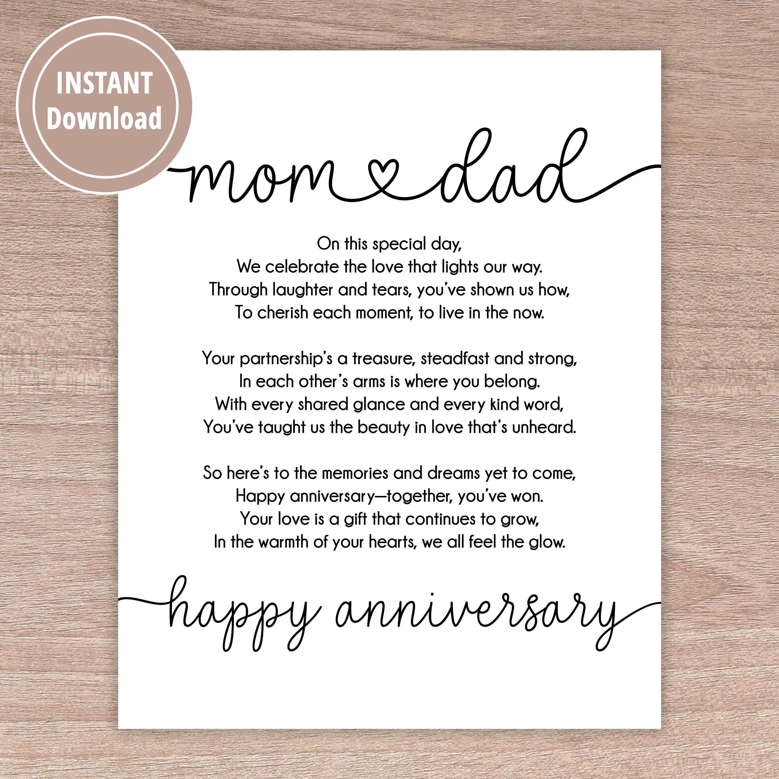 Mom and Dad Anniversary Poem, PRINTABLE DOWNLOAD, Poetry Gift for ...