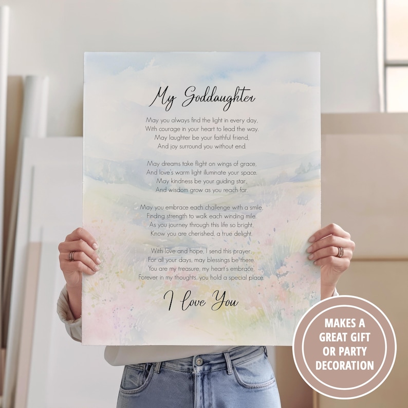 Blessing for Goddaughter, Printable Wall Art Gift for Godchild, Pastel ...