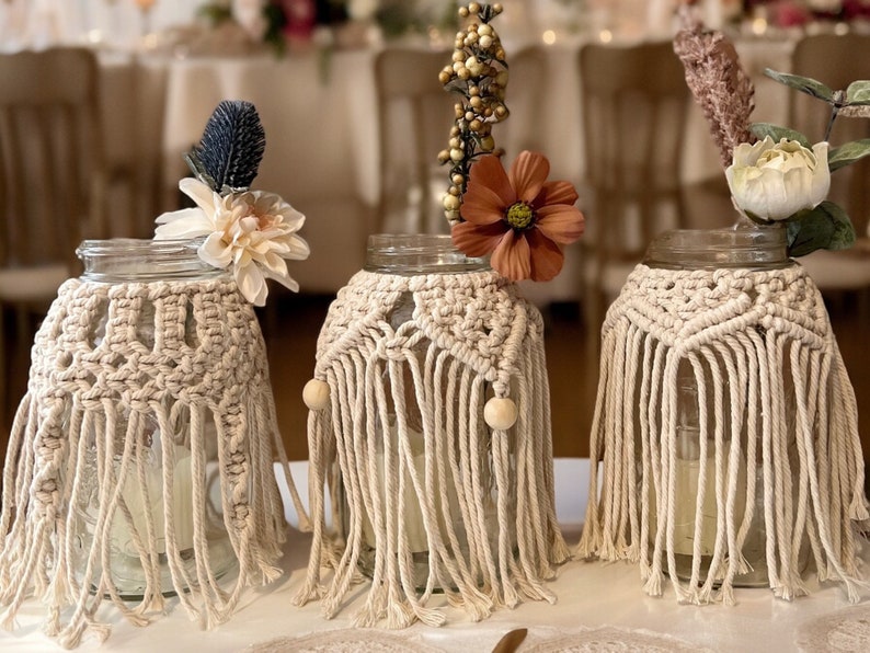 Handmade Macrame Jar Cover: Boho Tabletop Decor - Etsy
