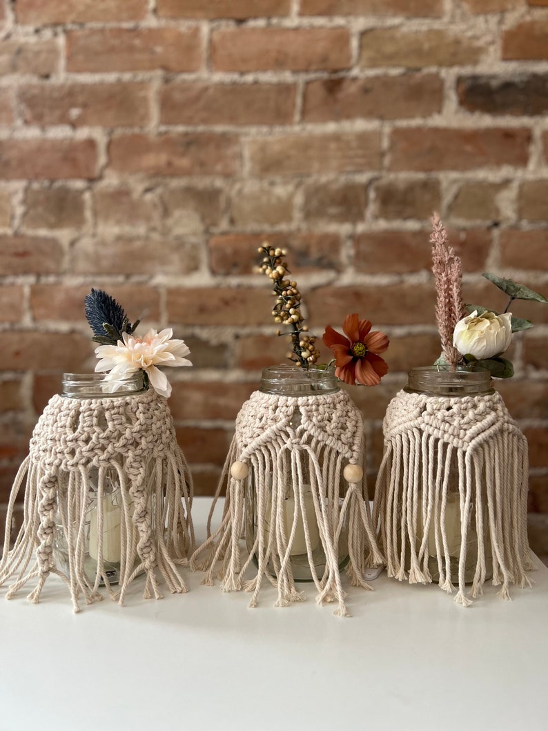 Handmade Macrame Jar Cover: Boho Tabletop Decor - Etsy