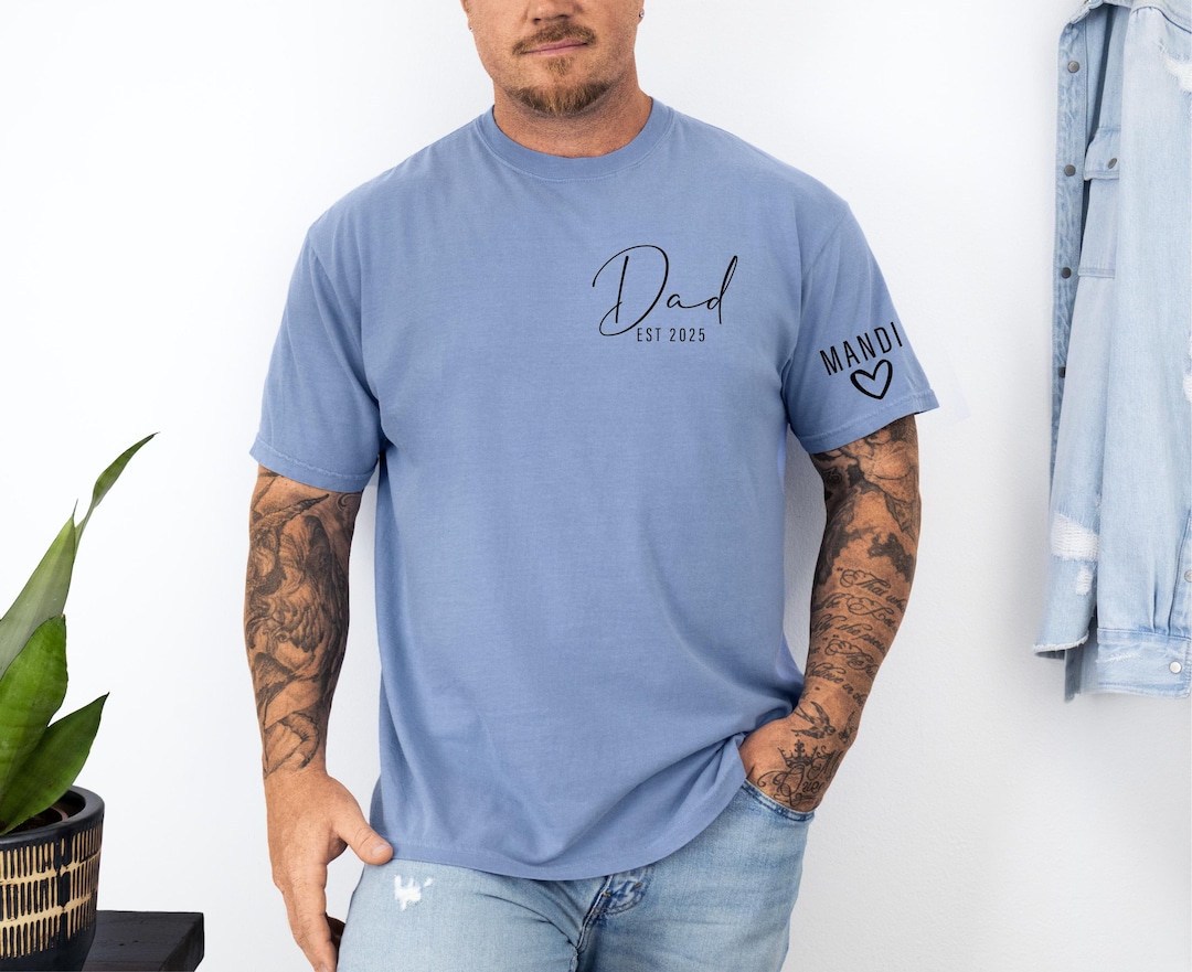 Personalized Dad Est Year T-shirt, Custom Children Names on Sleeve ...
