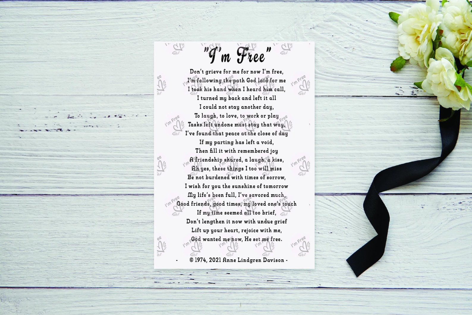 I'M FREE Poem DIGITAL Download File - Original - Grieving, Condolences ...