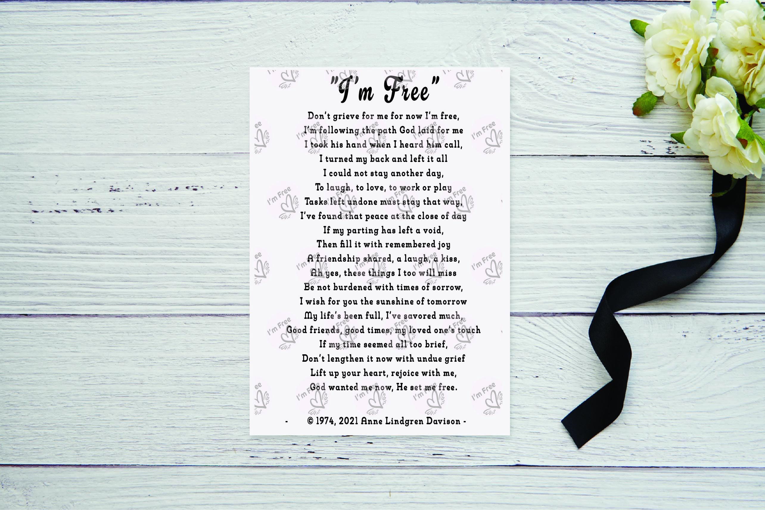 I'M FREE Poem DIGITAL Download File - Original - Grieving, Condolences, Memory, Sympathy ...