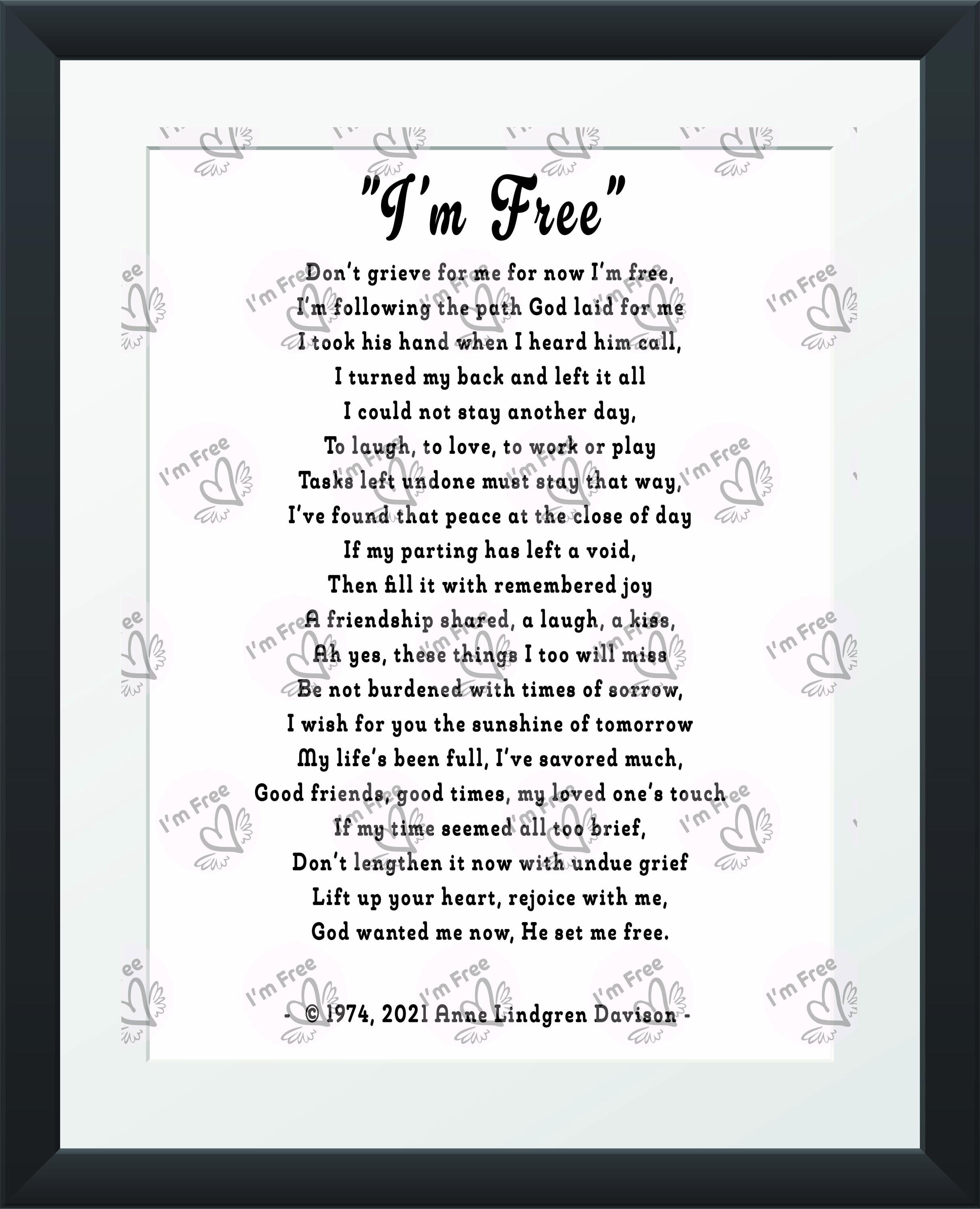 I'M FREE Poem DIGITAL Download File - Original - Grieving, Condolences ...