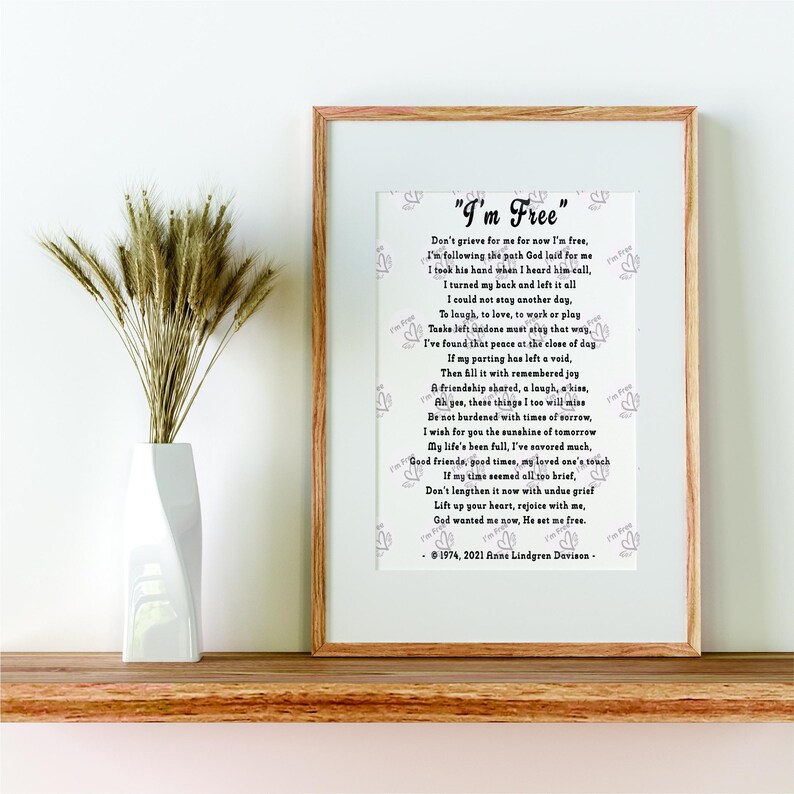 I'M FREE Poem DIGITAL Download File - Original - Grieving, Condolences ...