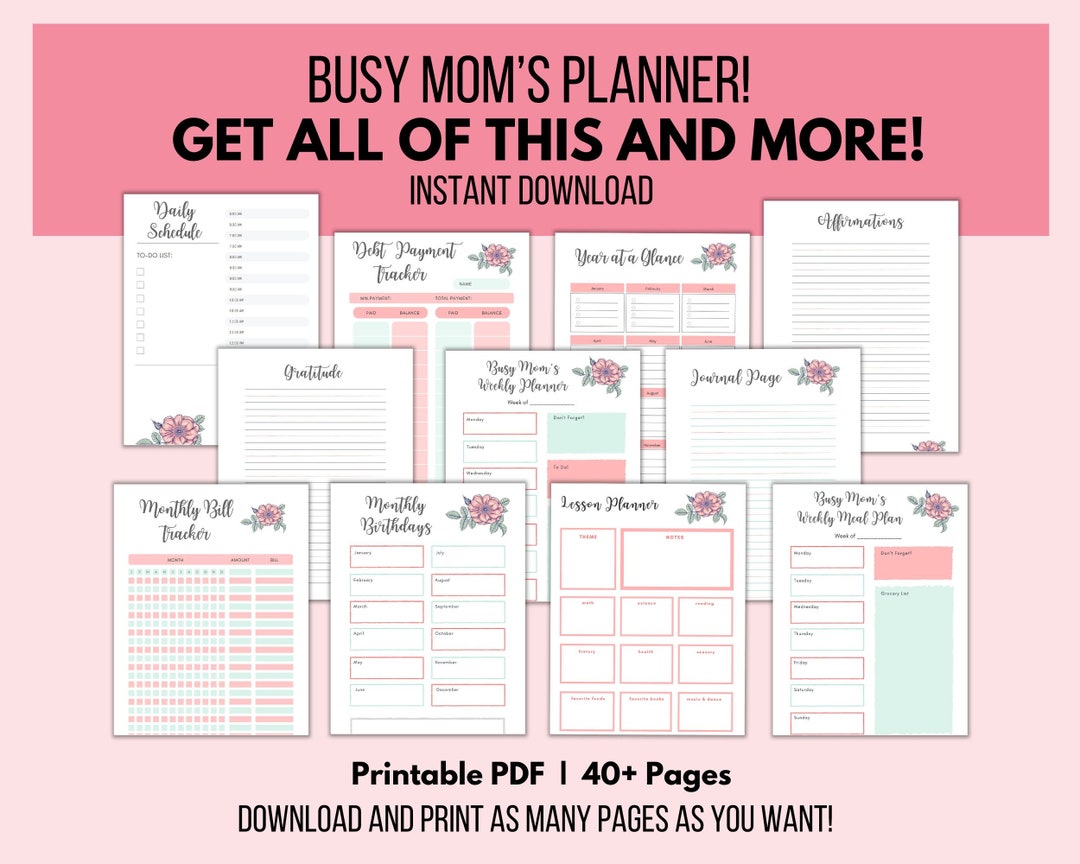 Busy Mom’s Planner - Daily Schedule, Journal Pages, Meal Planning ...