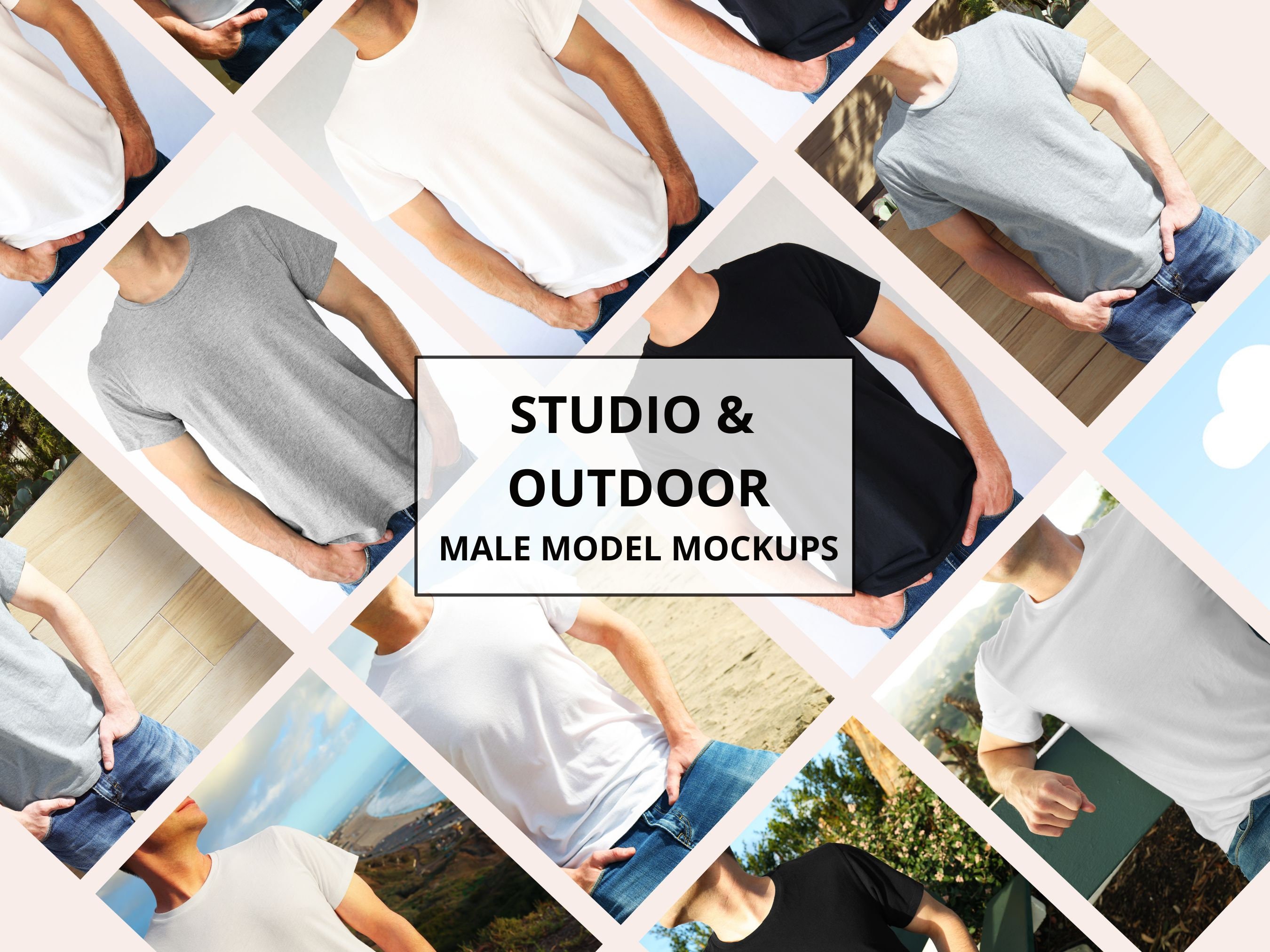 Men's T-shirt Mockup Bundle | Bella Canvas 3001 Male Model Shirt Mockup ...