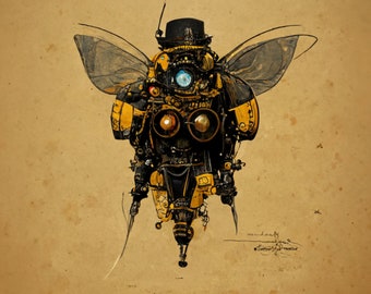 Steampunk Bee Print - Etsy