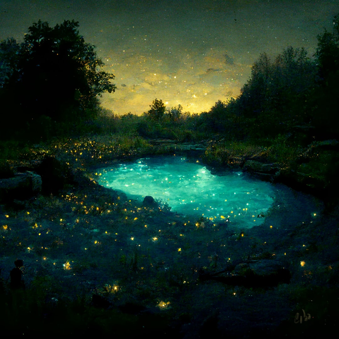 IN STOCK: Twilight Firefly Pond - Human/ai Hybrid Art Print or Gallery ...
