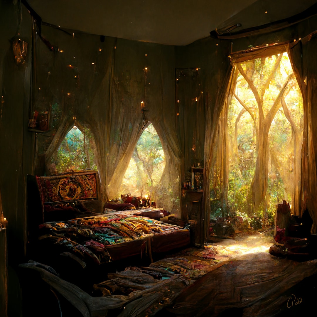 IN STOCK: Tolkien-inspired Bedroom L-2 - Human/ai Hybrid Art Print or Gallery Wrapped Canvas - Etsy