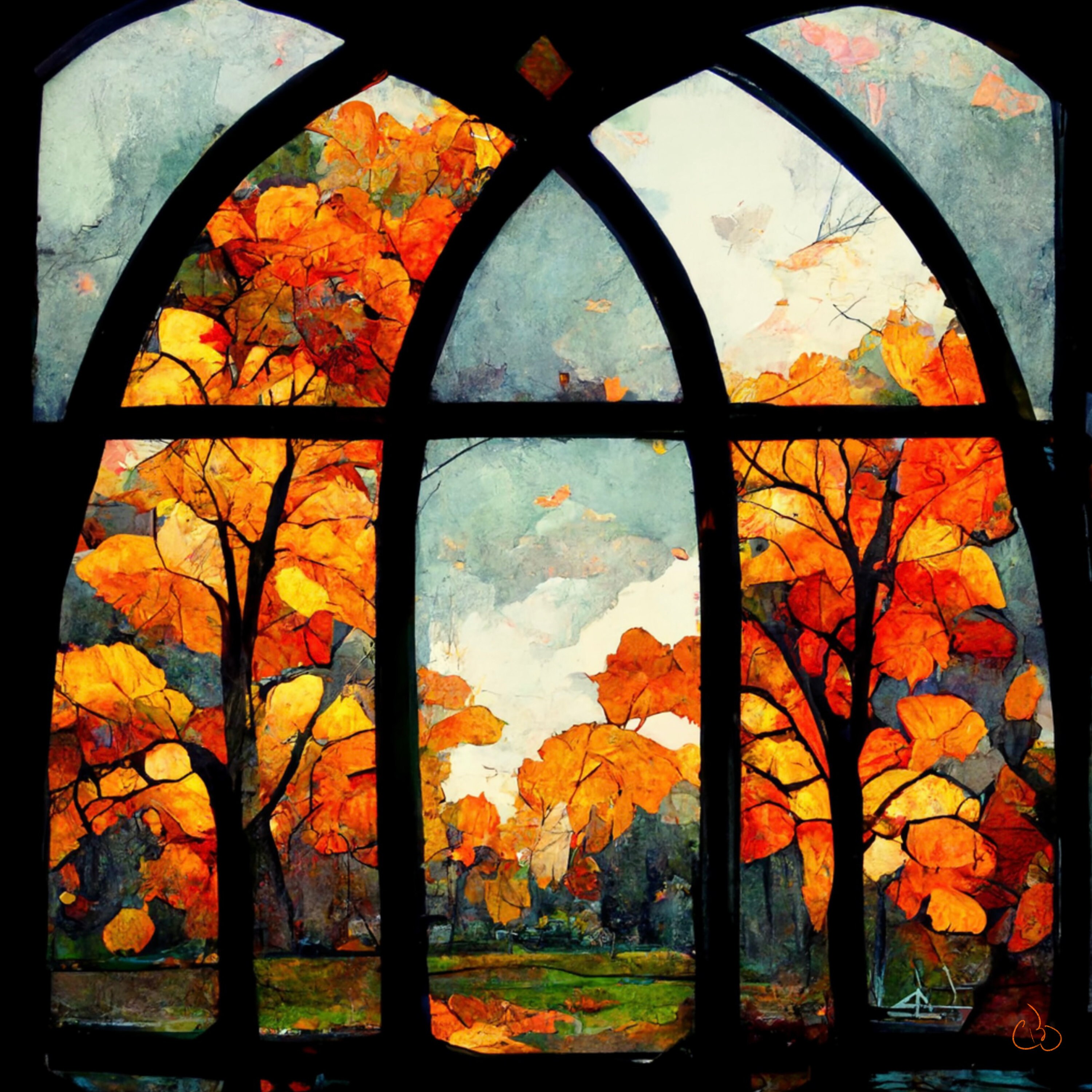 Autumn Stained Glass-inspired 4 Human/ai Hybrid Art Print or Gallery ...