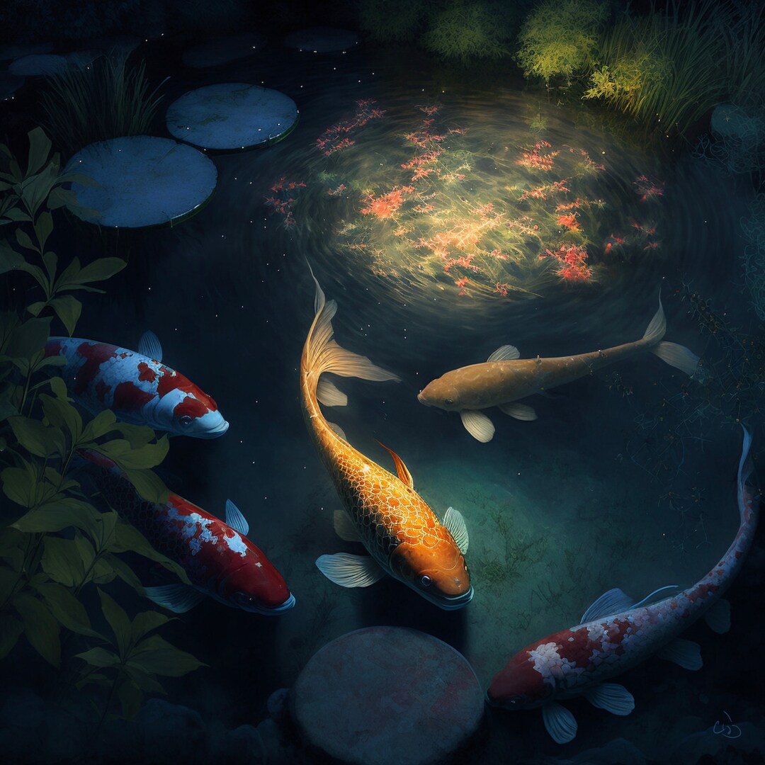 Koi Night 3 Human/ai Hybrid Art Print or Gallery Wrapped Canvas - Etsy