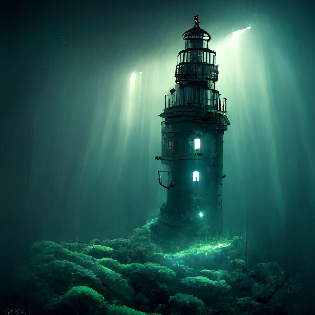 Underwater Lighthouse 5 Human/ai Hybrid Art Print or Gallery Wrapped ...