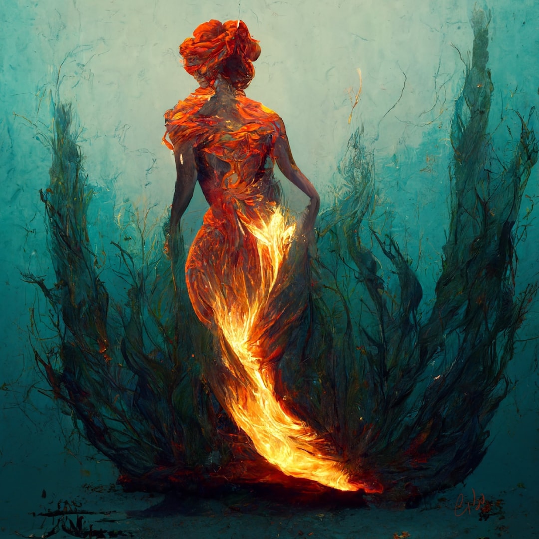 IN STOCK: Fire Mermaid Human/ai Hybrid Art Print or Gallery Wrapped ...