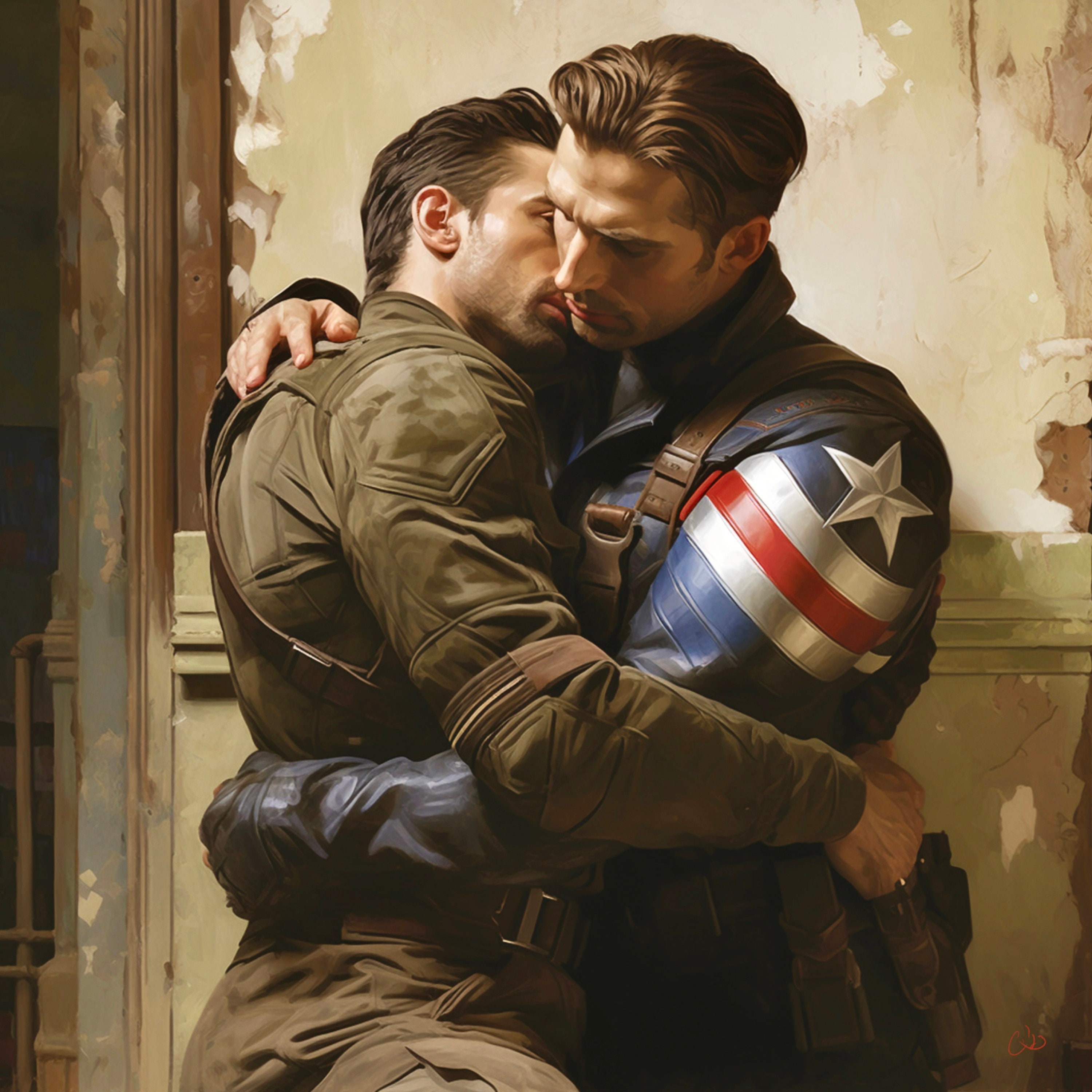 IN STOCK: Marvel-inspired Steve Rogers and Bucky Barnes, finding Shelter Human/ai Hybrid Art ...