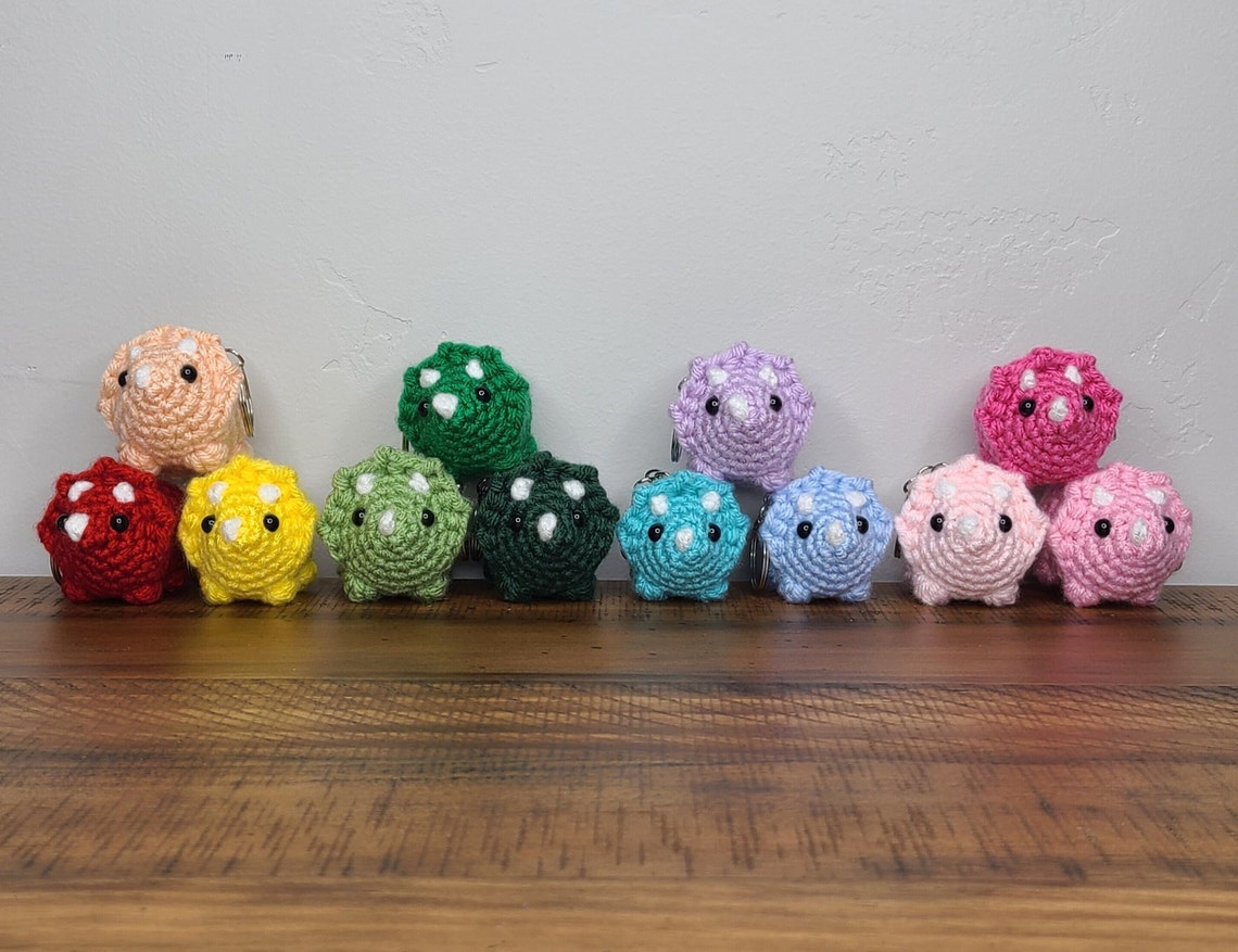 Dinosaur Keychain Crochet Triceratops Keychain Handmade Amigurumi ...