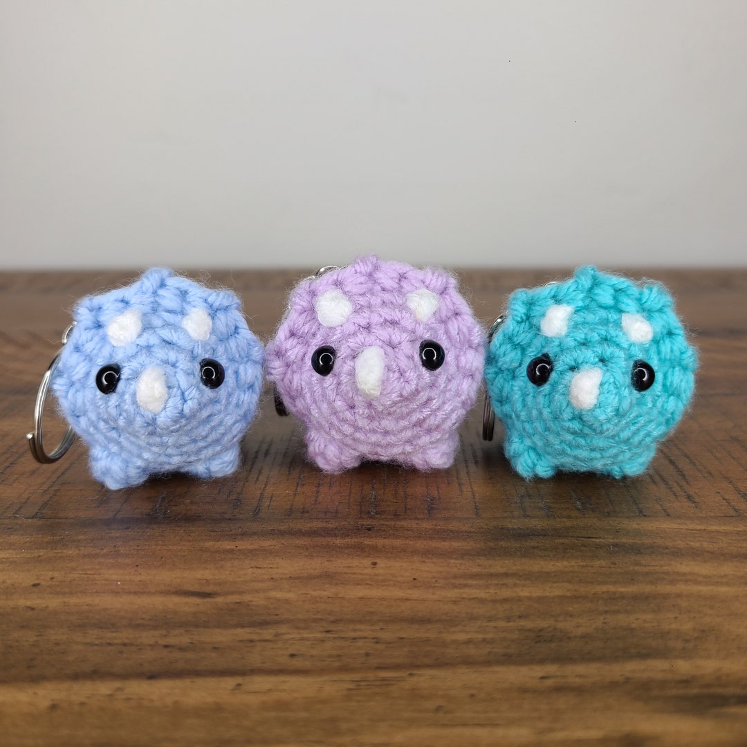 Dinosaur Keychain Crochet Triceratops Keychain Handmade Amigurumi ...