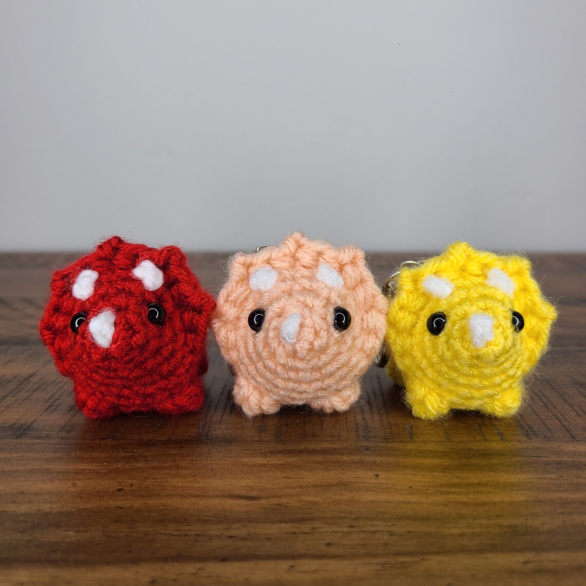 Dinosaur Keychain Crochet Triceratops Keychain Handmade Amigurumi ...