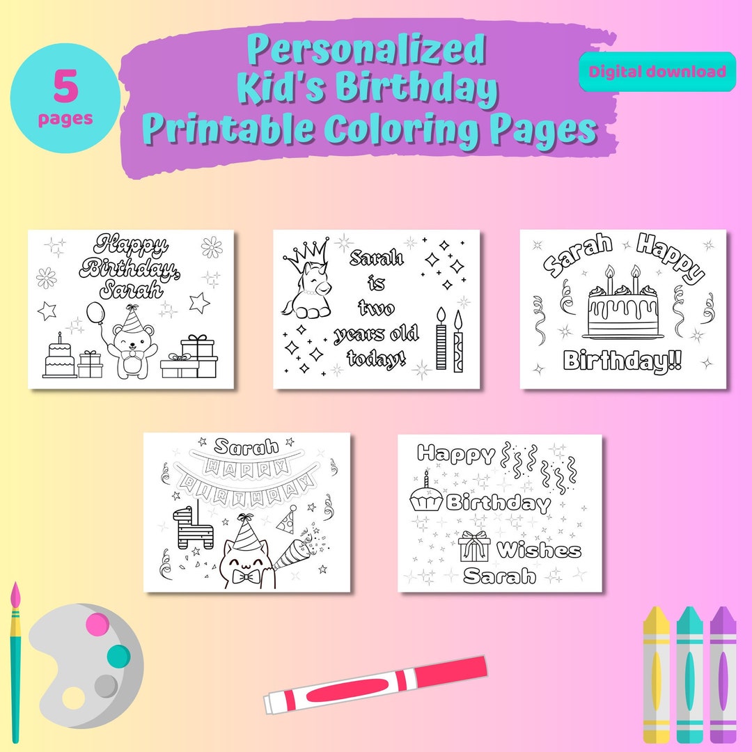 Personalized Birthday Coloring Pages Kids Printable, Coloring Sheets ...