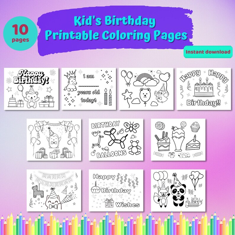 Kid's Birthday Coloring Pages Printable, Coloring Sheets, Happy ...