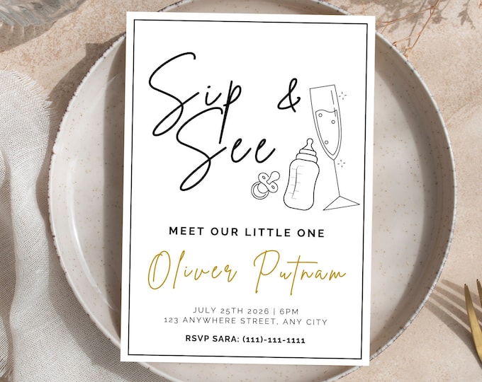 Sip and See Invitation Elephant Giraffe Sip and See Baby Sip and See ...